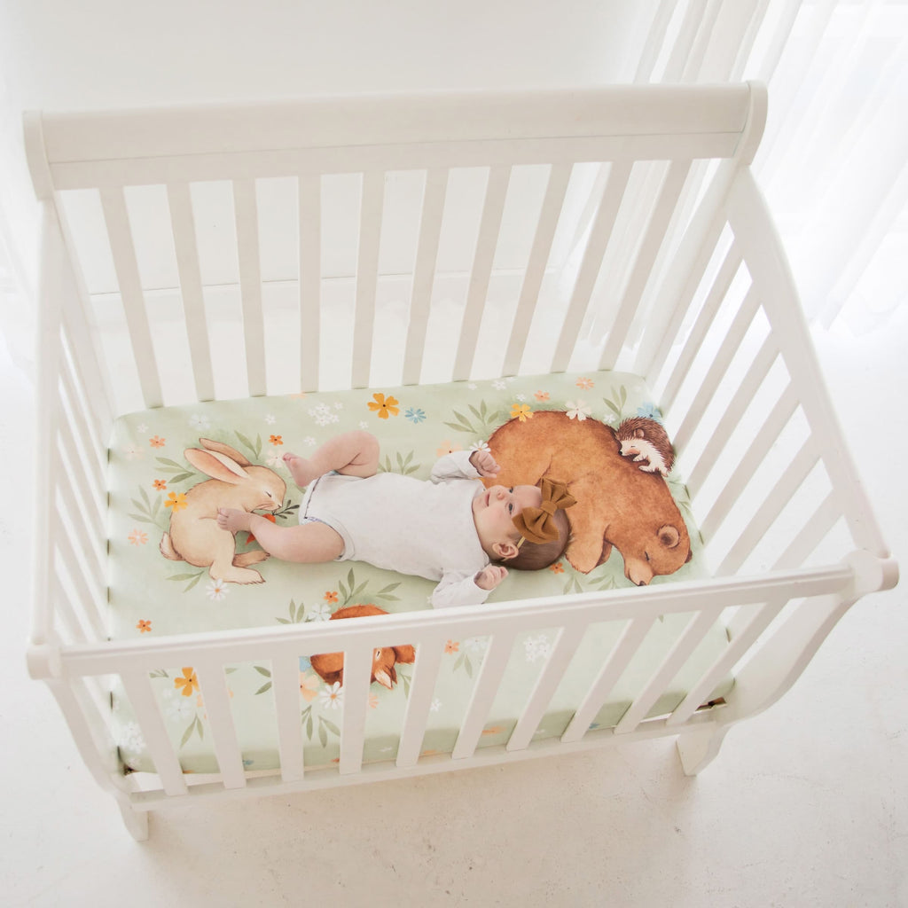 Enchanted Meadow floral mini crib sheet by Rookie Humans